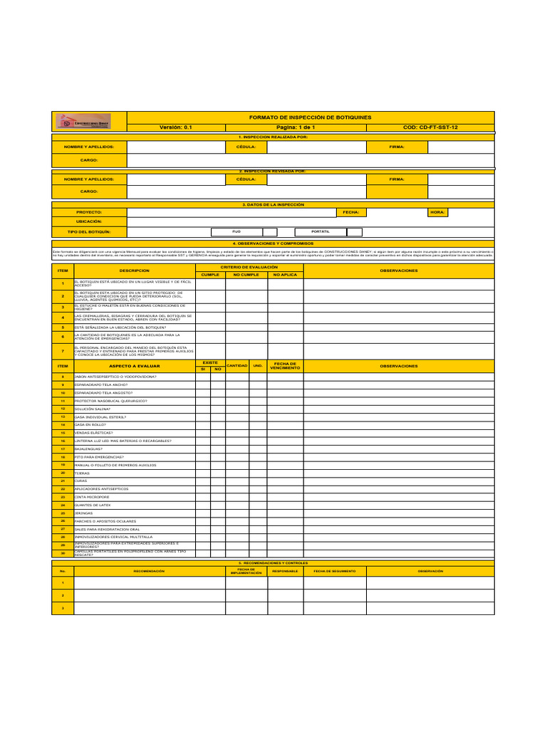 Formato de Inspección de Botiquines | PDF