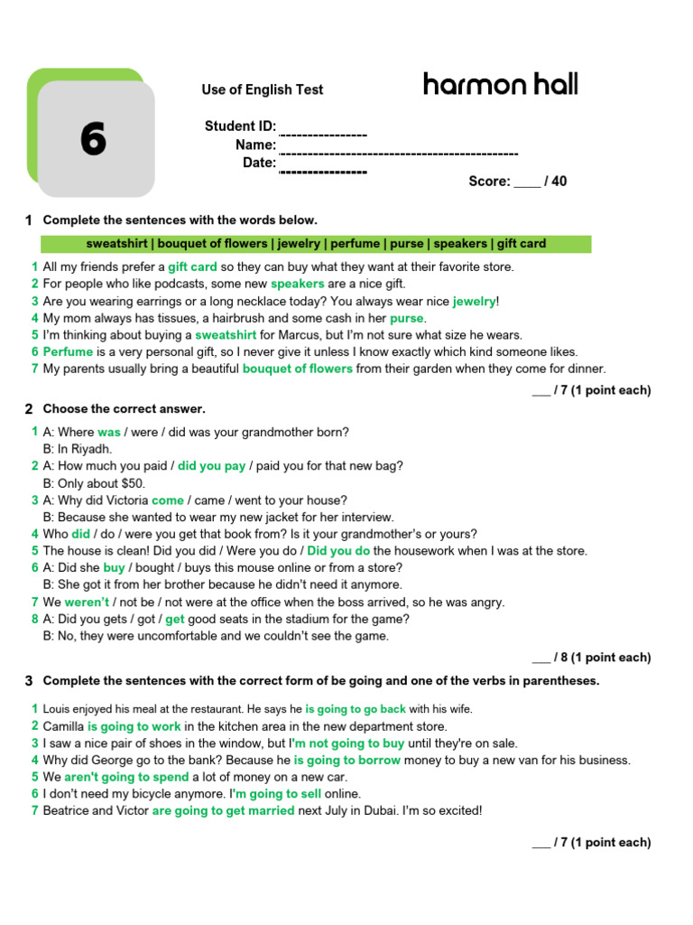 Course 6 Use of English Test Answer Key | PDF