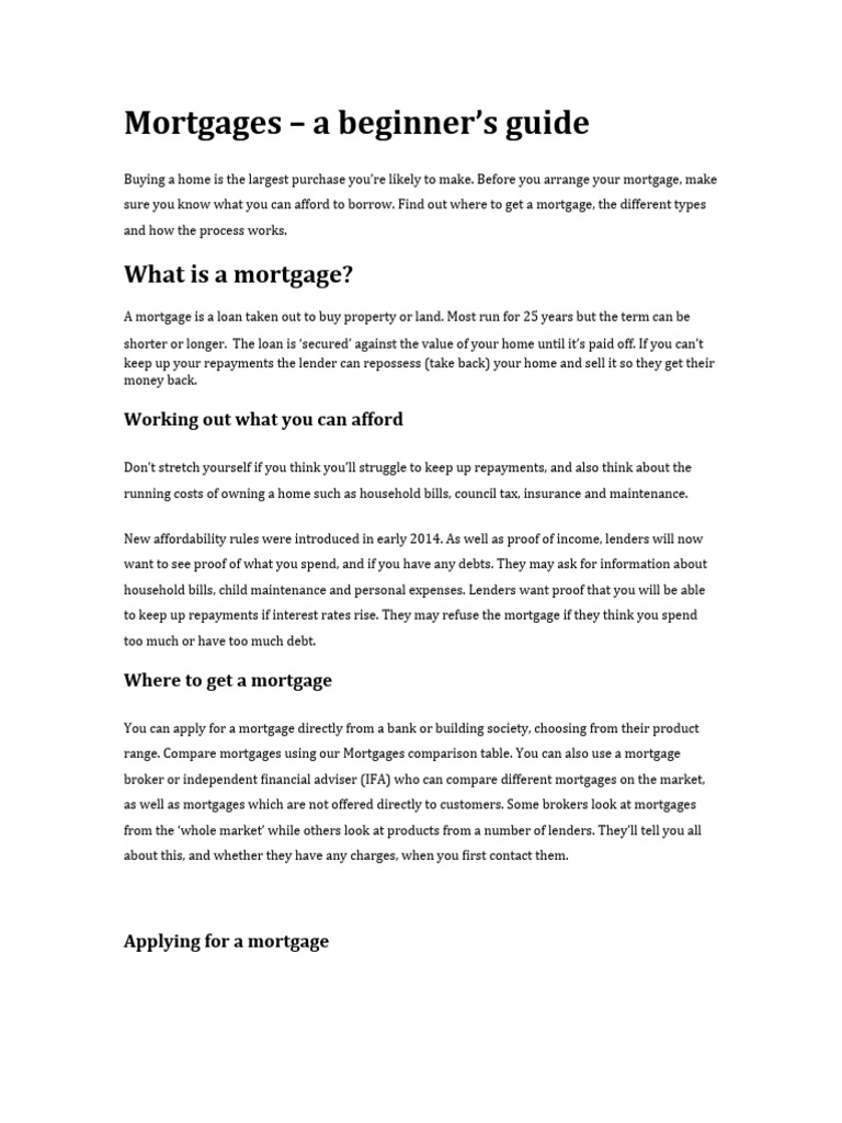 Mortgages – a Beginner’s Guide | PDF | Mortgage Loan | Loans