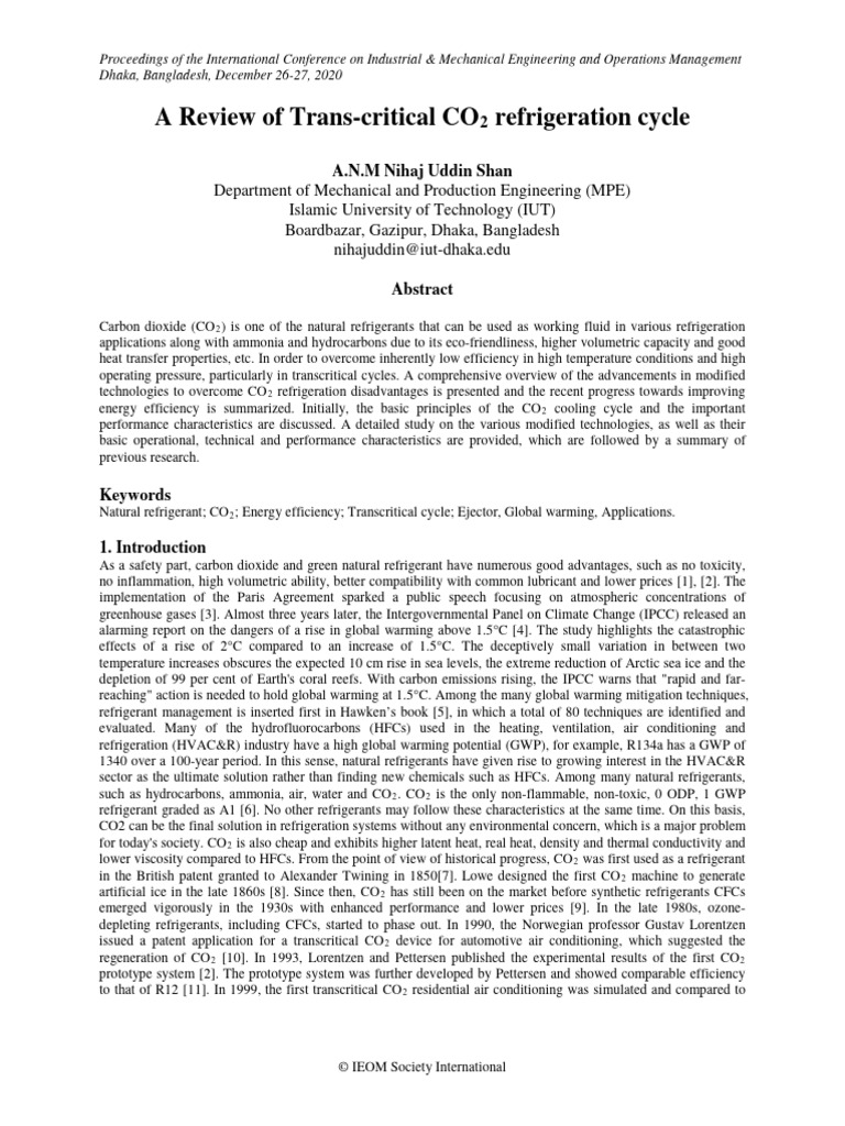 A Review of Trans-critical CO2 Refrigeration Cycle | PDF ...