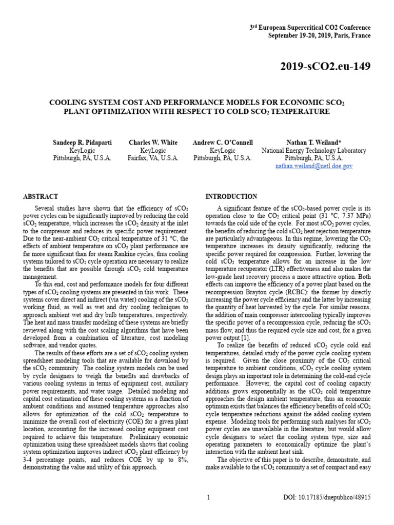 Cooling System Cost and Performance Models For Economics CO2 Plant Optimization With Respect To ...