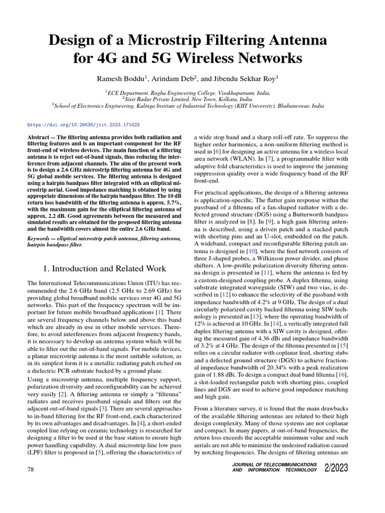 Design of A Microstrip Filtering Antenna For 4G and 5G Wireless ... Design of A Microstrip Filtering Antenna For 4G and 5G Wireless ...