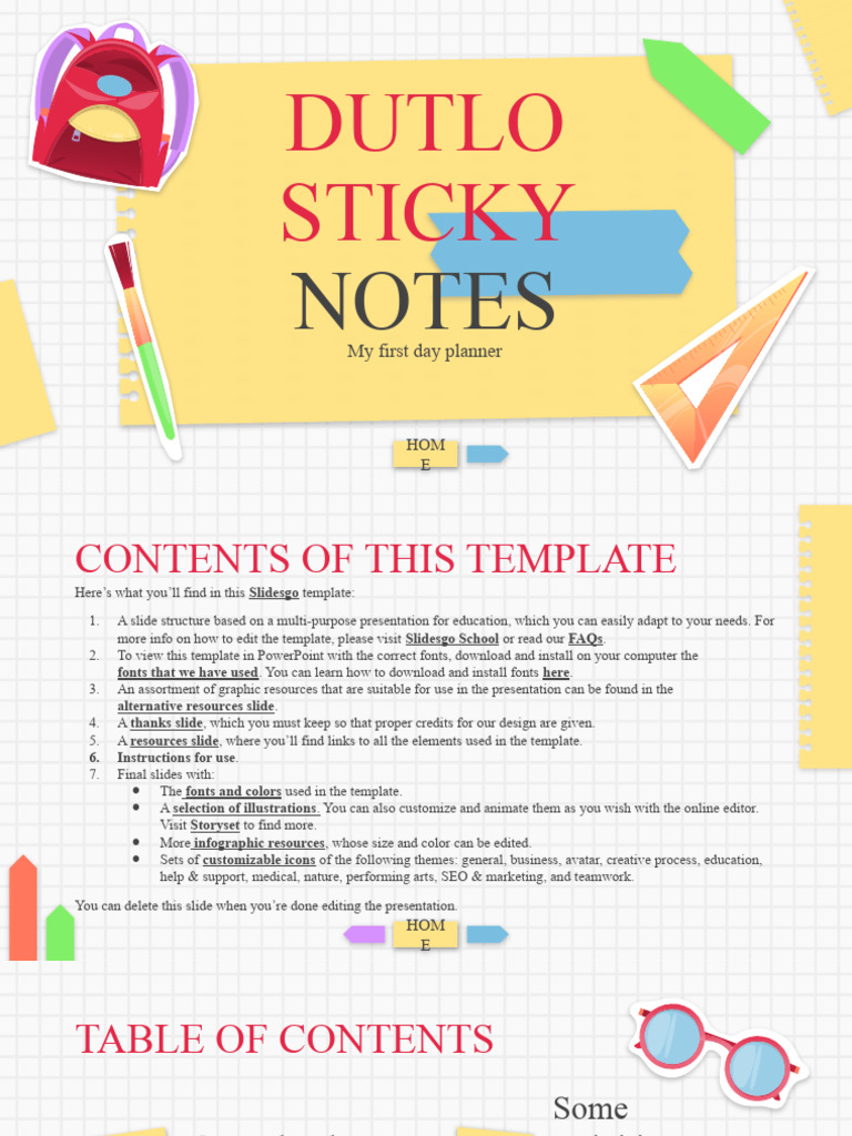 Dutlo Sticky Notes Style - My First Day by Slidesgo | PDF | Planets ...