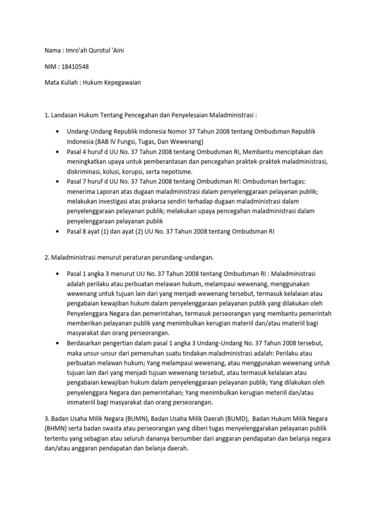 Maladministrasi dalam Hukum Kepegawaian | PDF