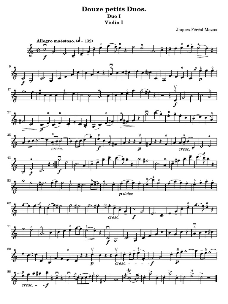Mazas, Twelve Little Duets, Op. 38 For Two Violins (1st Violin) | PDF ...