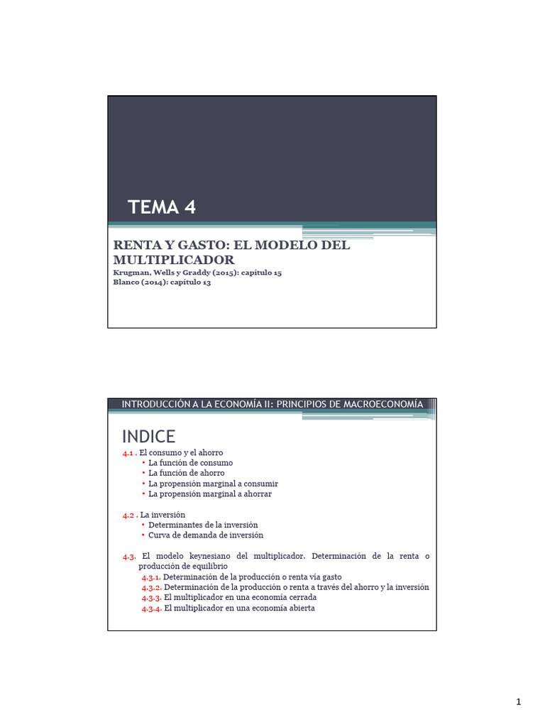 Tema 4.modelo Del Multiplicador | PDF | Ahorro | Consumo (economía)