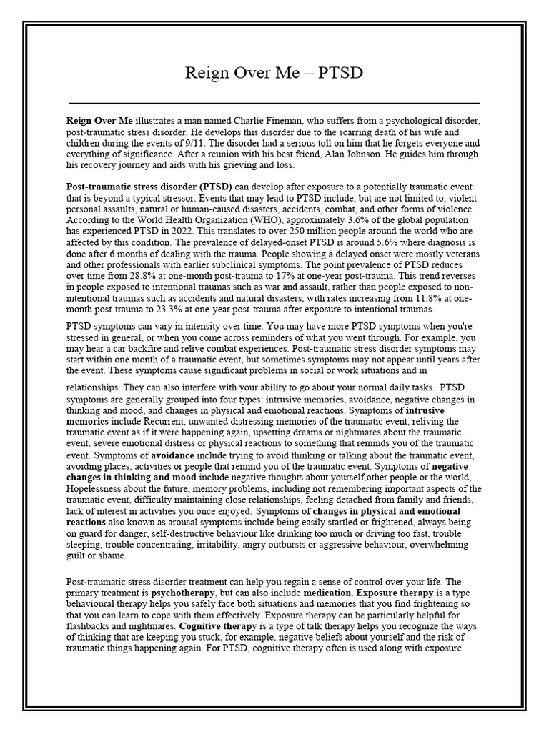 Understanding PTSD in "Reign Over Me" | PDF | Psychological Trauma ...