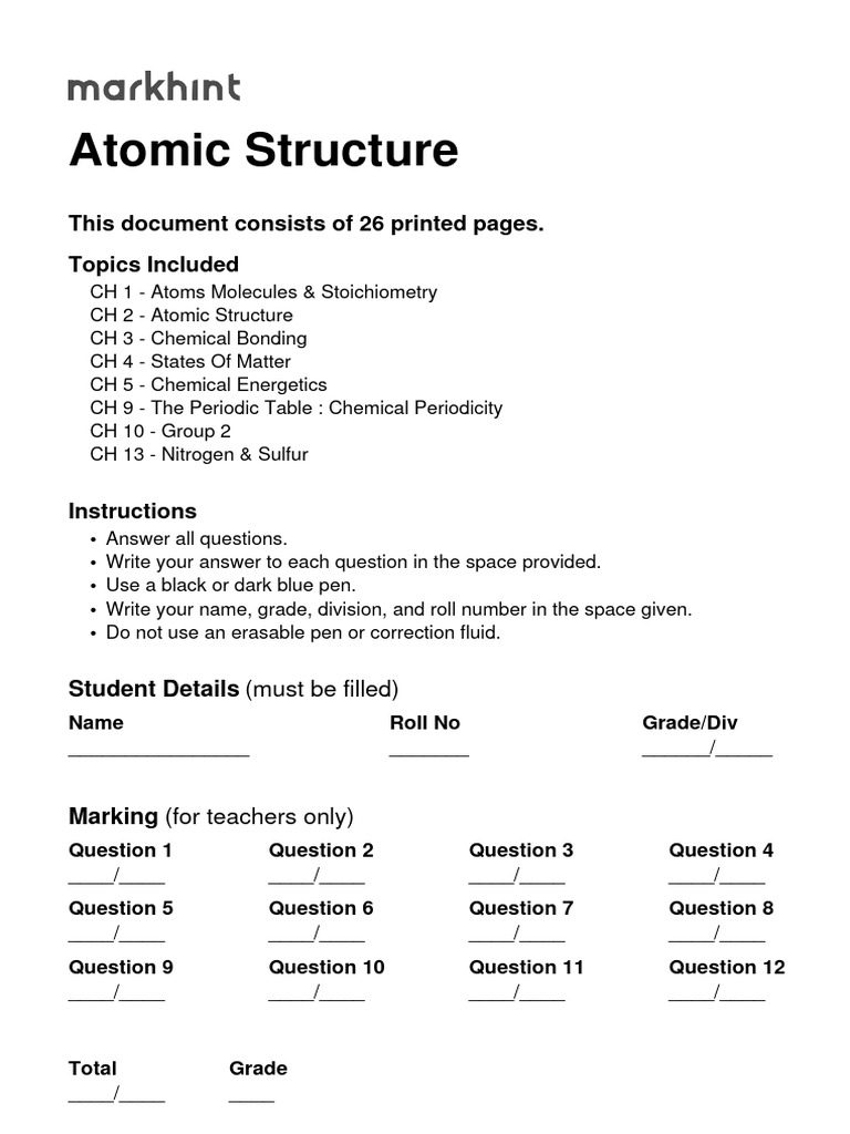 Atomic Structure Pdf Periodic Table Chemistry