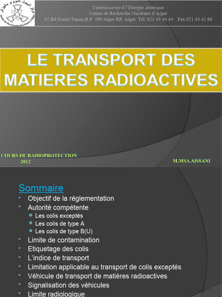 Réglementation sur le transport de matières radioactives | PDF | Sûreté ...