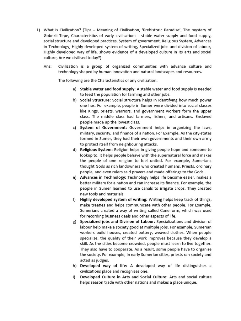 Characteristics of Early Civilizations | PDF | Mesopotamia | Sumer