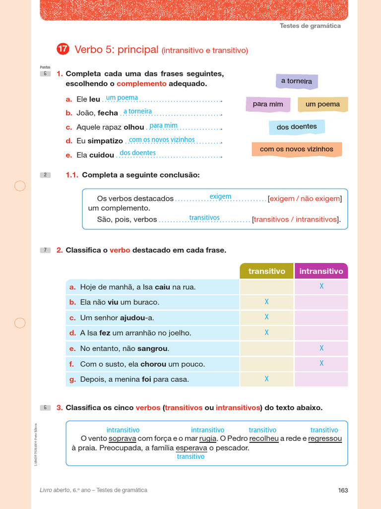 Lab6 Teste Gramatica Verbo Transitivo E Intransitivo Sol Pdf