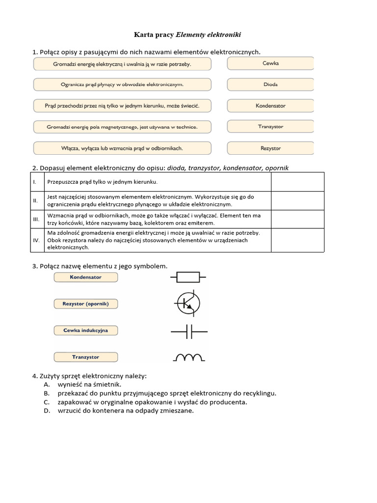 Karta Pracy Elementy Elektroniki | PDF