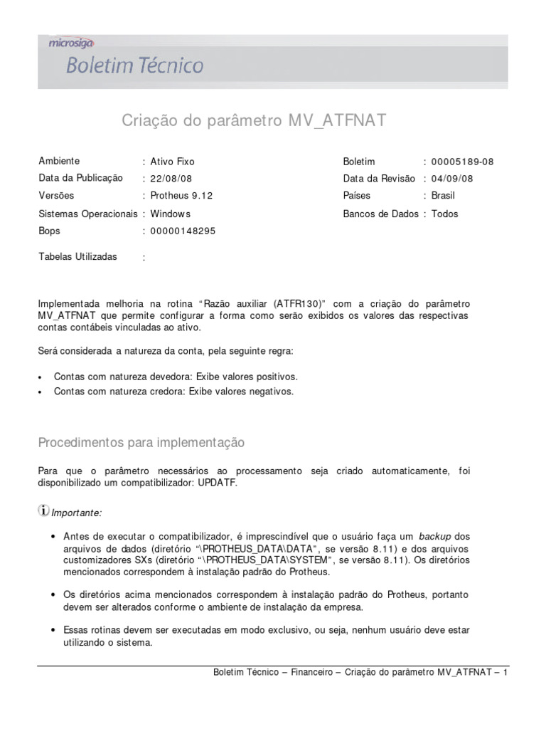 ATF - Criaç o Do Parâmetro MV - ATFNAT | PDF | Parâmetro (programação ...