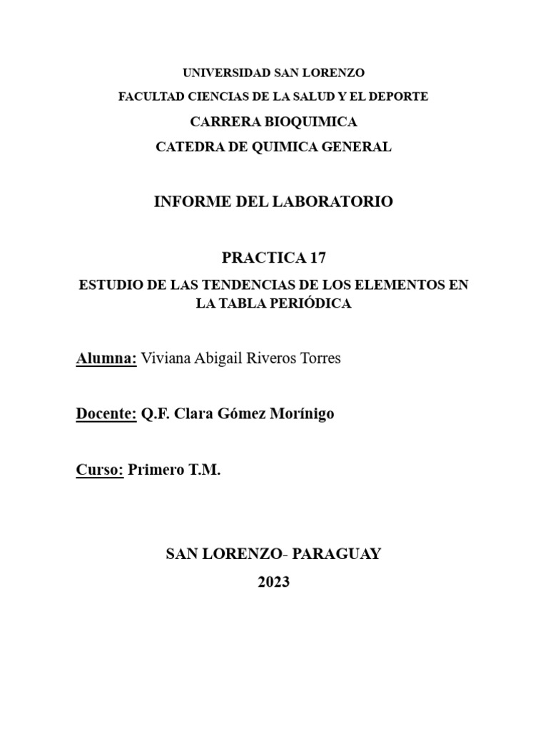 Informe 17 Viviana Riveros | PDF | Tabla periódica | Química
