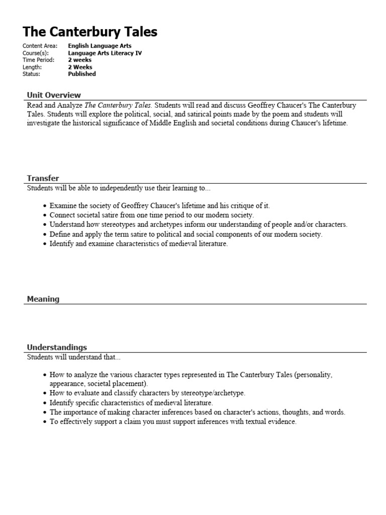 Analyzing Chaucer's Canterbury Tales | PDF | The Canterbury Tales ...