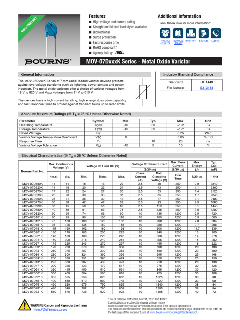 DataSheet - Mov07d | PDF | Electrical Engineering | Quantity