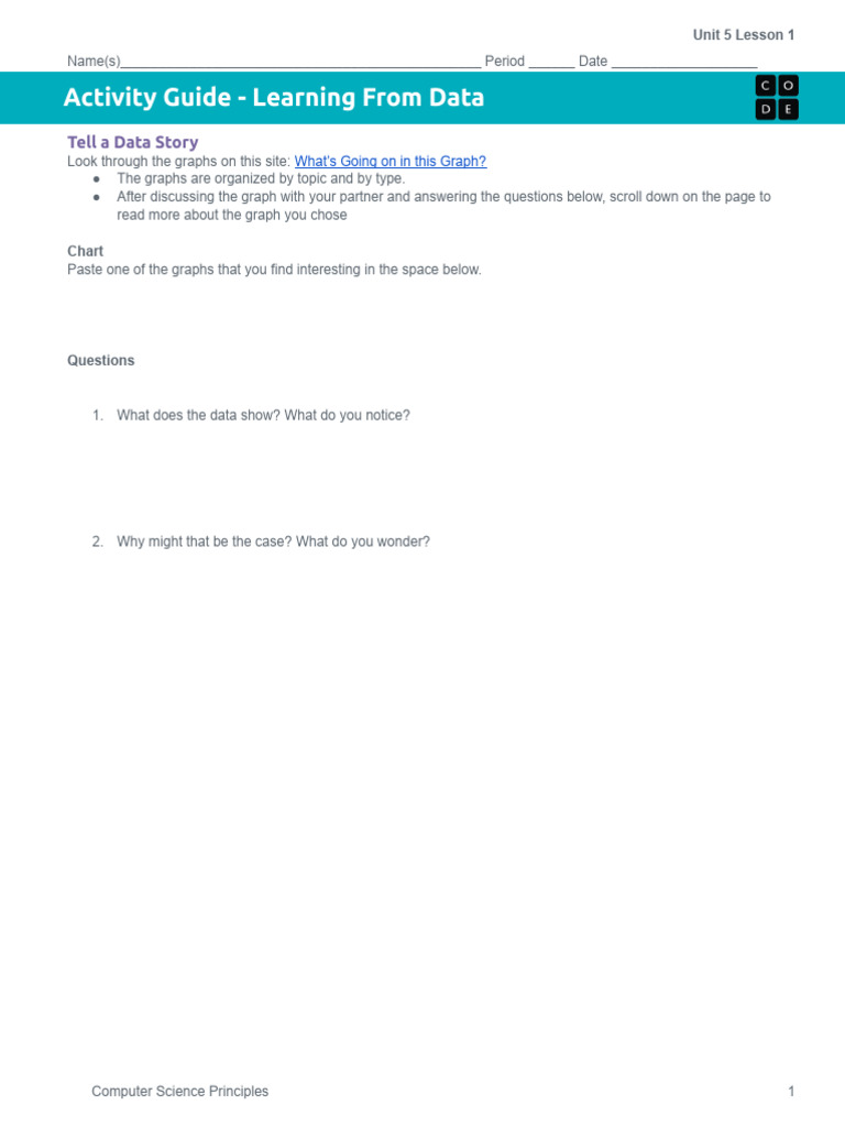 01-23-24 APCSP Activity Guide - Learning From Data - Unit 5 Lesson 1 | PDF