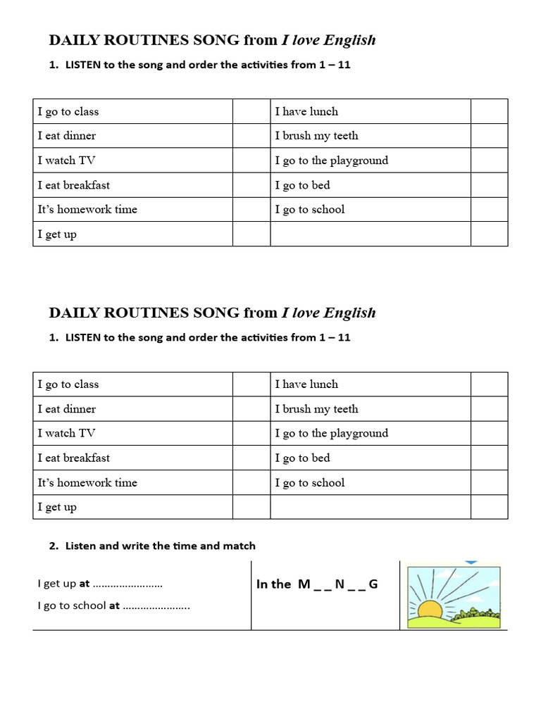 Daily Routines Song Activity | PDF