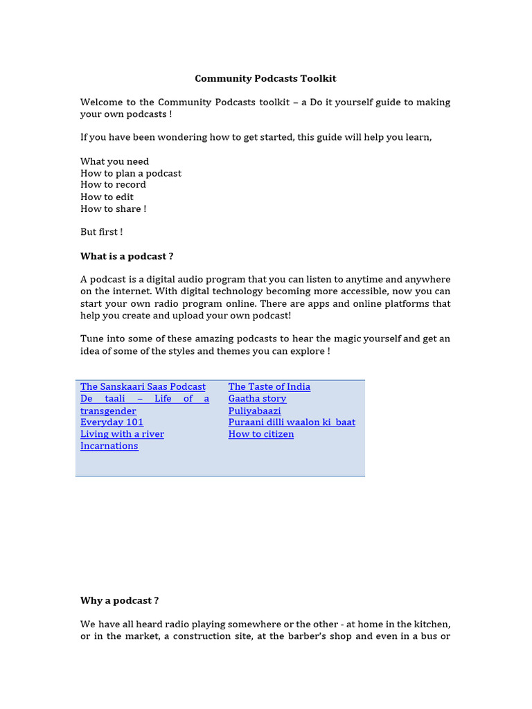 Community Podcasts Toolkit | PDF | Podcast | Mobile App
