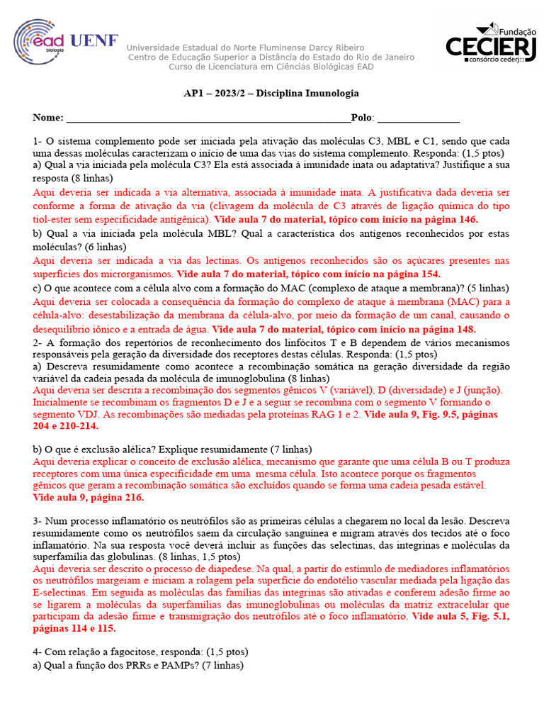 Direcionamento de Respostas - AP1 Imunologia 2023-2 | PDF | Anticorpo | Imunidade (Medicina)