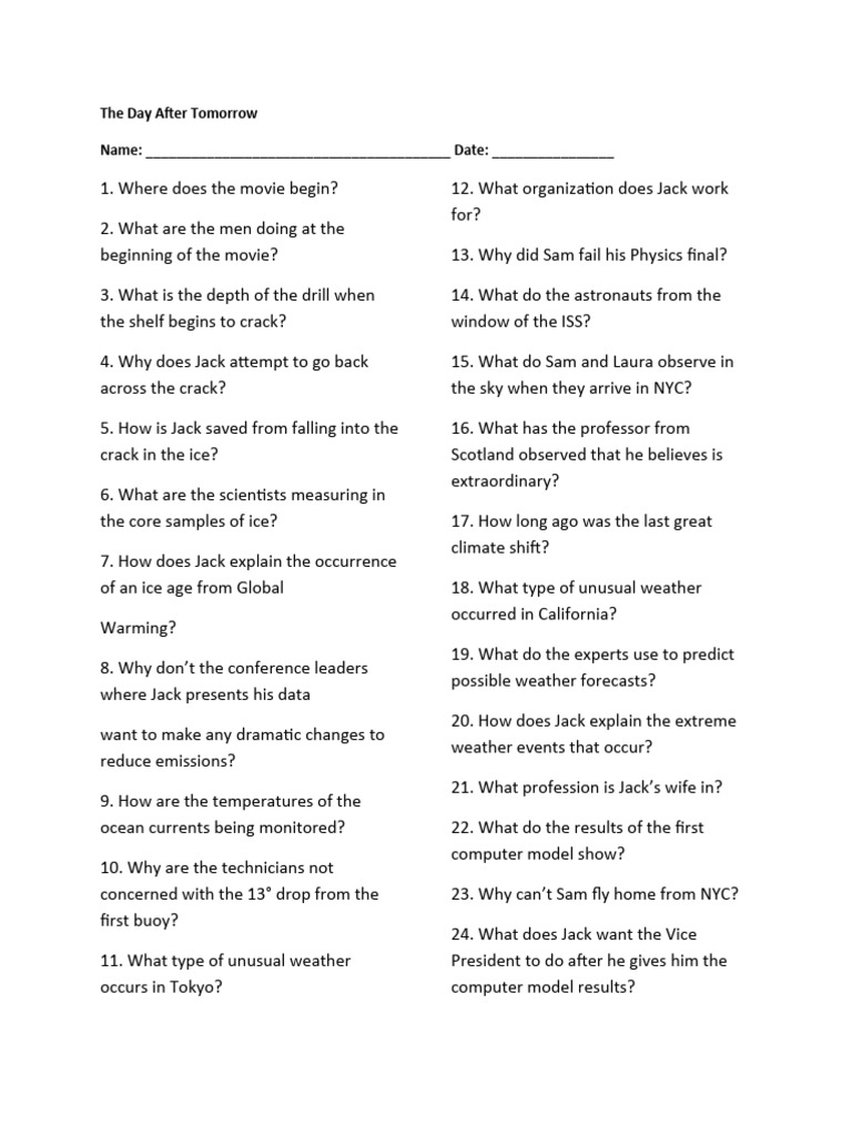 The Day After Tomorrow Worksheet | PDF | Weather | Climate Change