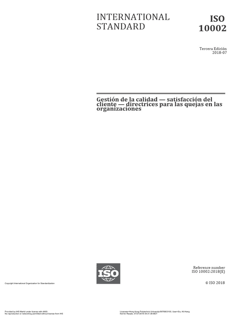 ISO-10002-2018 Satisfacción Del Cliente - Directrices para Las Quejas ...