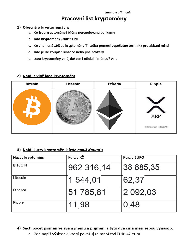 Pracovní list kryptoměny | PDF