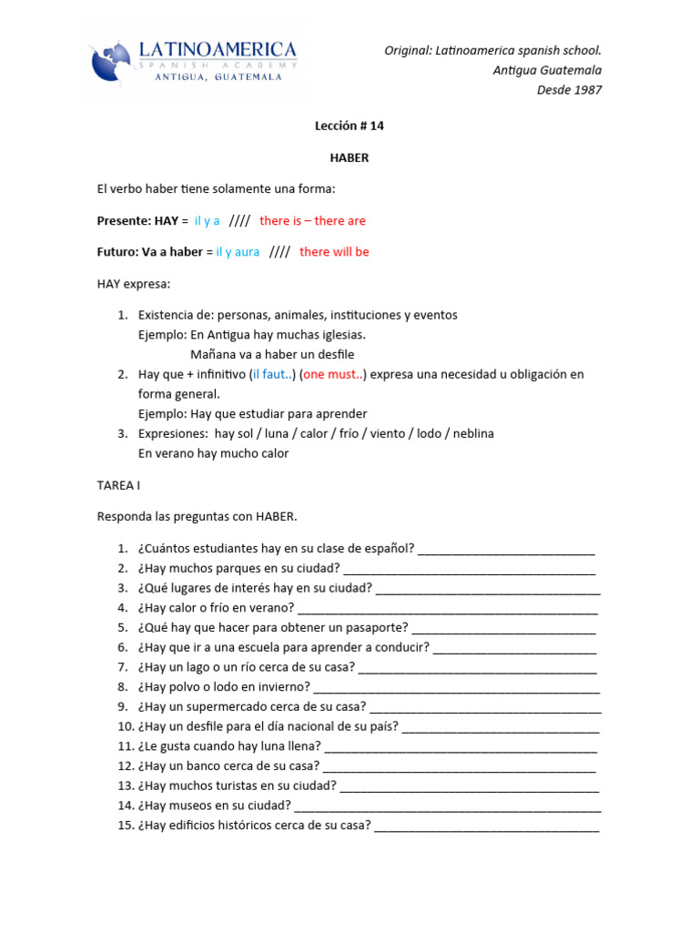 Leccion 14. - Haber Presente | PDF