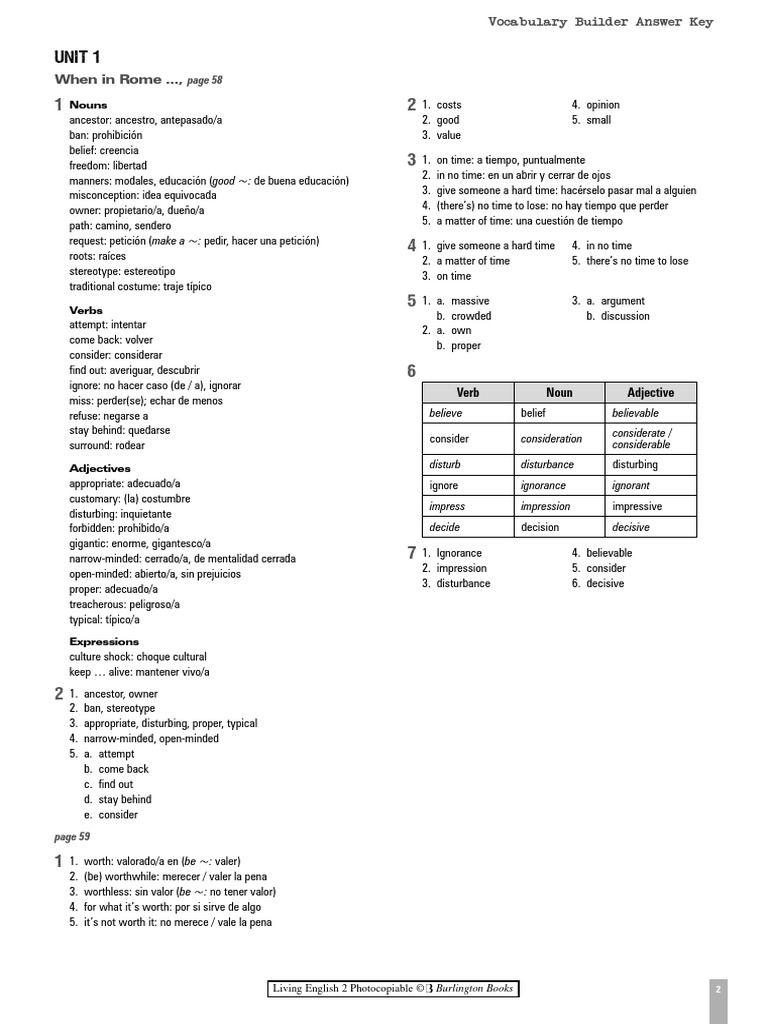 Unit 1 Vocabulary Answer Key | PDF | Syntax | Language Mechanics