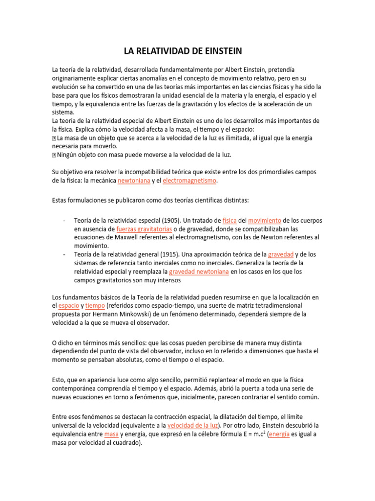 Relatividad de Einstein: Claves y Impacto | PDF | Relatividad general ...