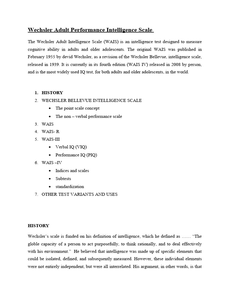 Wechsler Adult Performance Intelligence Scale | PDF | Wechsler Adult ... Wechsler Adult Performance Intelligence Scale | PDF | Wechsler Adult ...