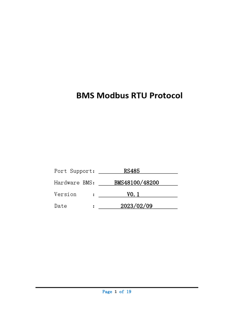BMS3.0 Modbus-RTU Protocol 01 | PDF | Manufactured Goods | Computer Hardware