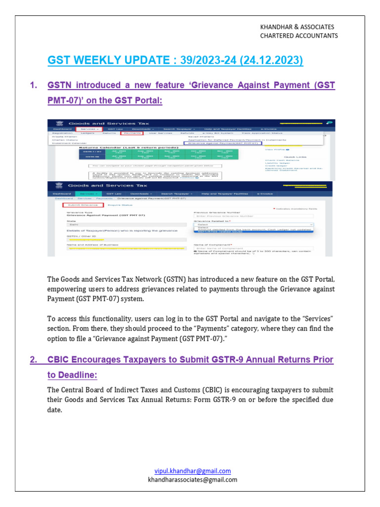 GST Weekly Update - 39-2023-24 | PDF | Interest | Taxes