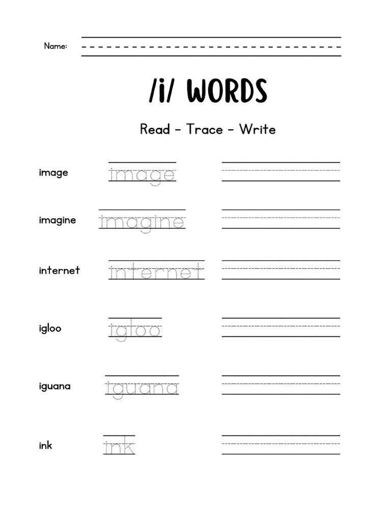 Read Trace Write Practice - I Words | PDF
