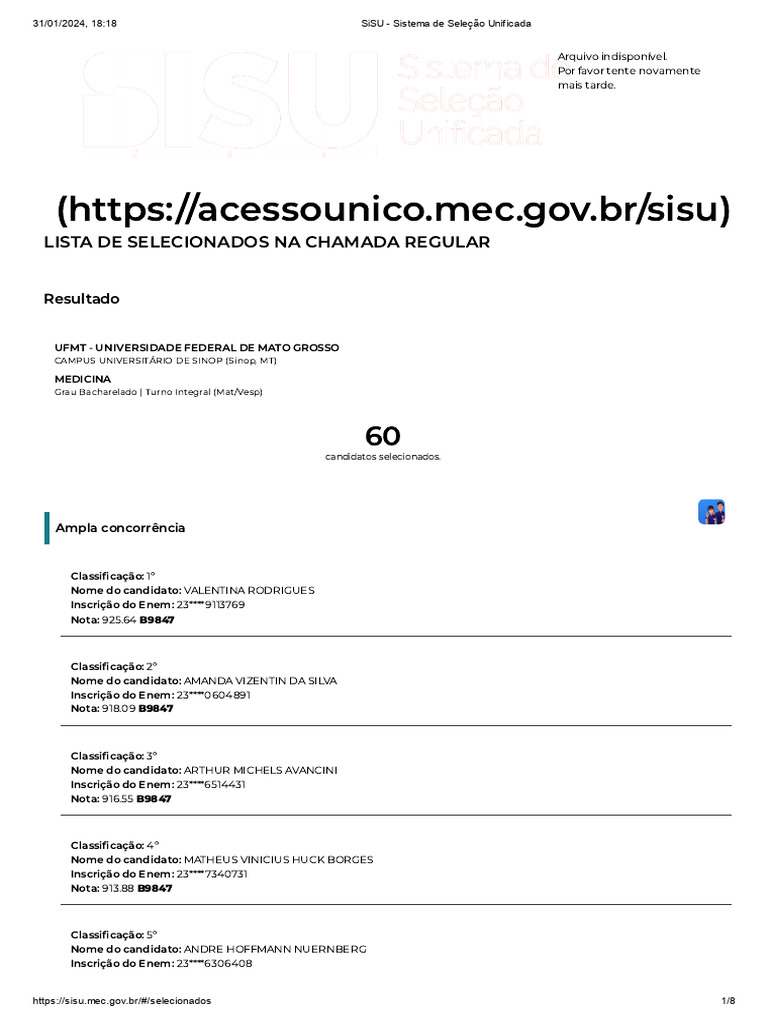 Sisu Sistema De Seleção Unificada Pdf Brasil Instituições