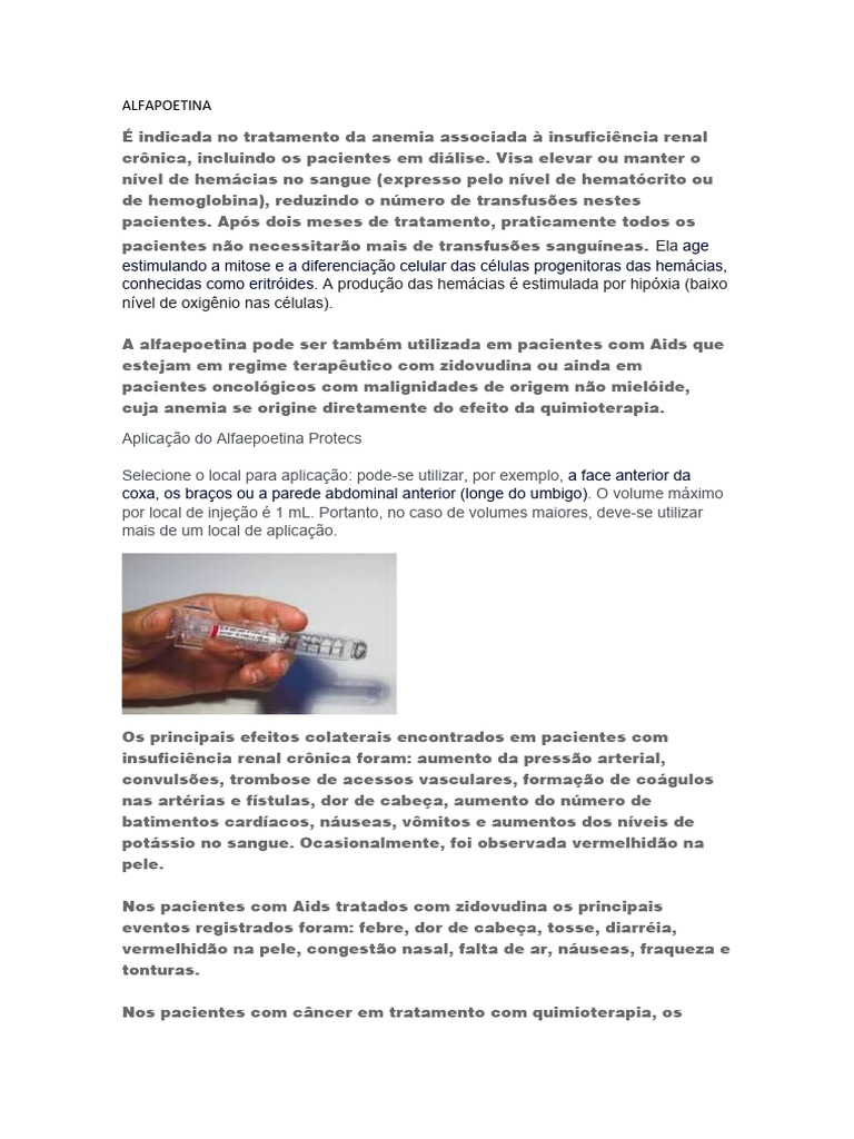 Uso e Aplicação da Alfaepoetina | PDF | Doença renal crônica | Anemia
