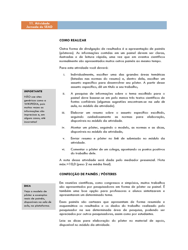 Como Fazer A Atividade Jornada de SEAD | PDF | Abstract (resumo) | Pôster