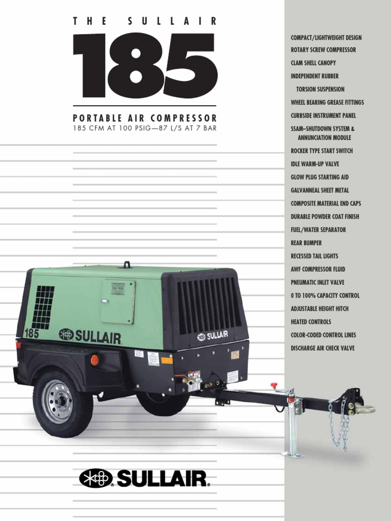 Sullair 185 Spec Sheet 1 | PDF | Engines | Valve