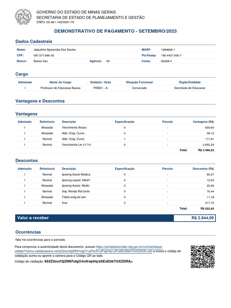 Contracheque Setembro 2023 - AEC | PDF