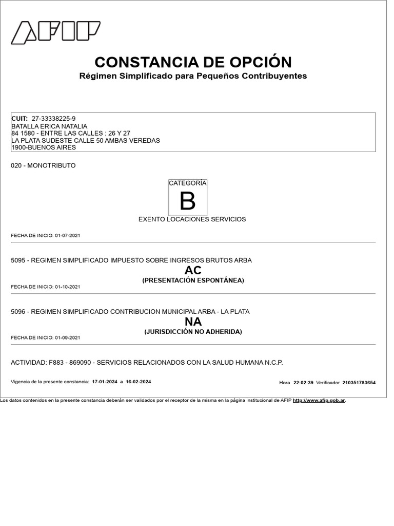 Constancia de AFIP | PDF