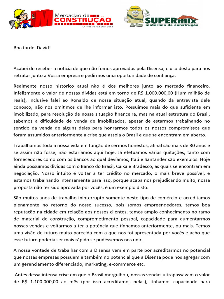 Carta de Retratação - Disensa | Download grátis PDF | Crédito ...