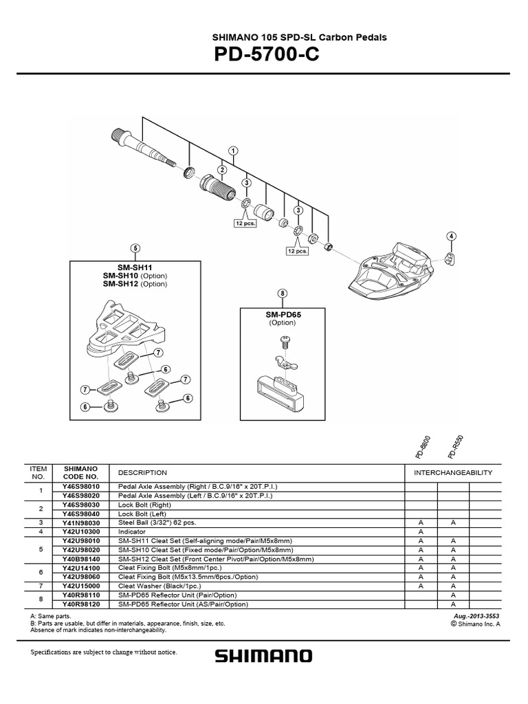 Shimano 105 SPD-SL Pedal Parts List | PDF | Manufactured Goods | Land ...