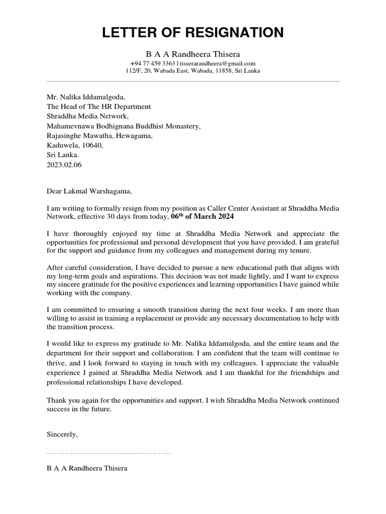 Resignation-Letter-To HR | PDF