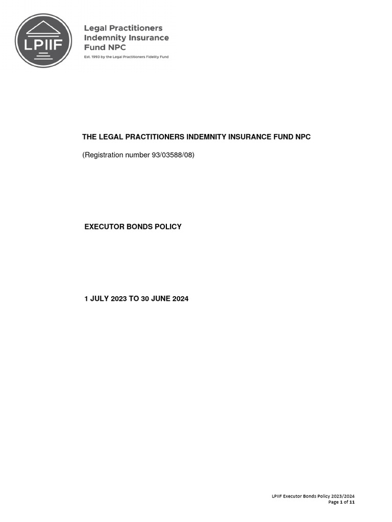 Executor Bond Policy July 2023 2024 | PDF | Executor | Lawyer
