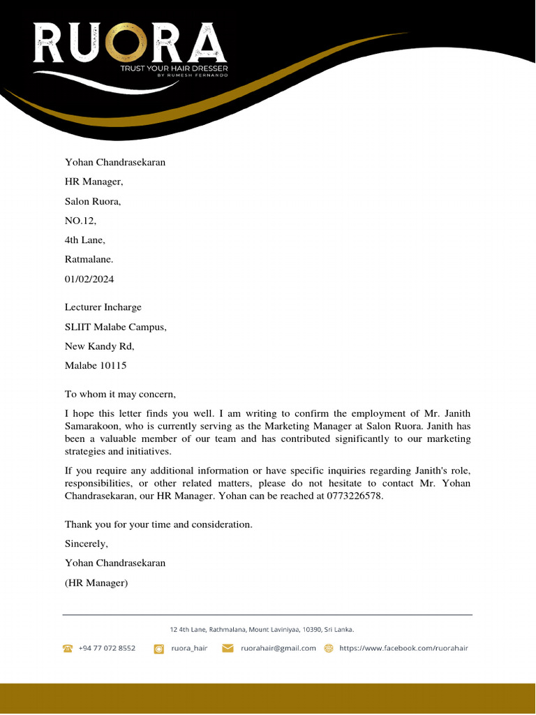 Employment Confirmation for Janith Samarakoon | PDF