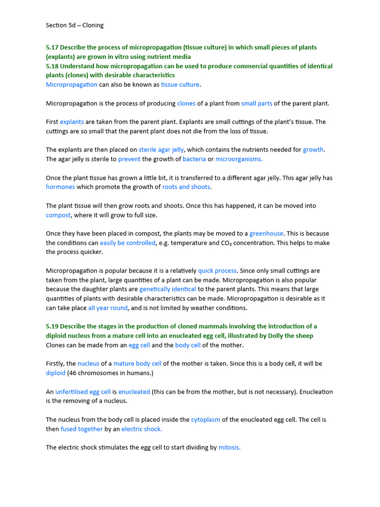 Section 5d - Cloning | PDF | Cloning | Biology