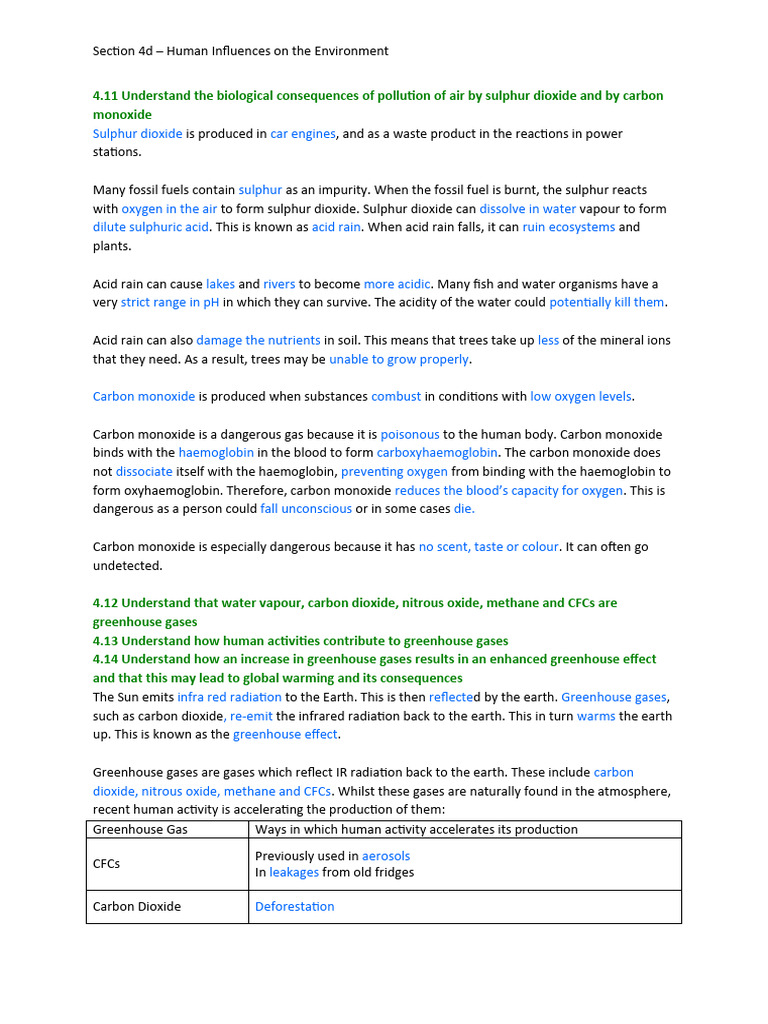 Section 4d - Human Influences On The Environment | PDF | Greenhouse ...