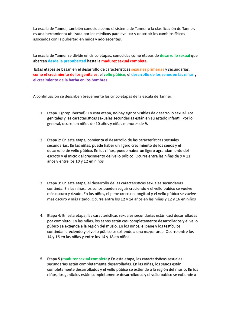 Escala de Tanner | PDF | Pubertad | Ciencias del comportamiento