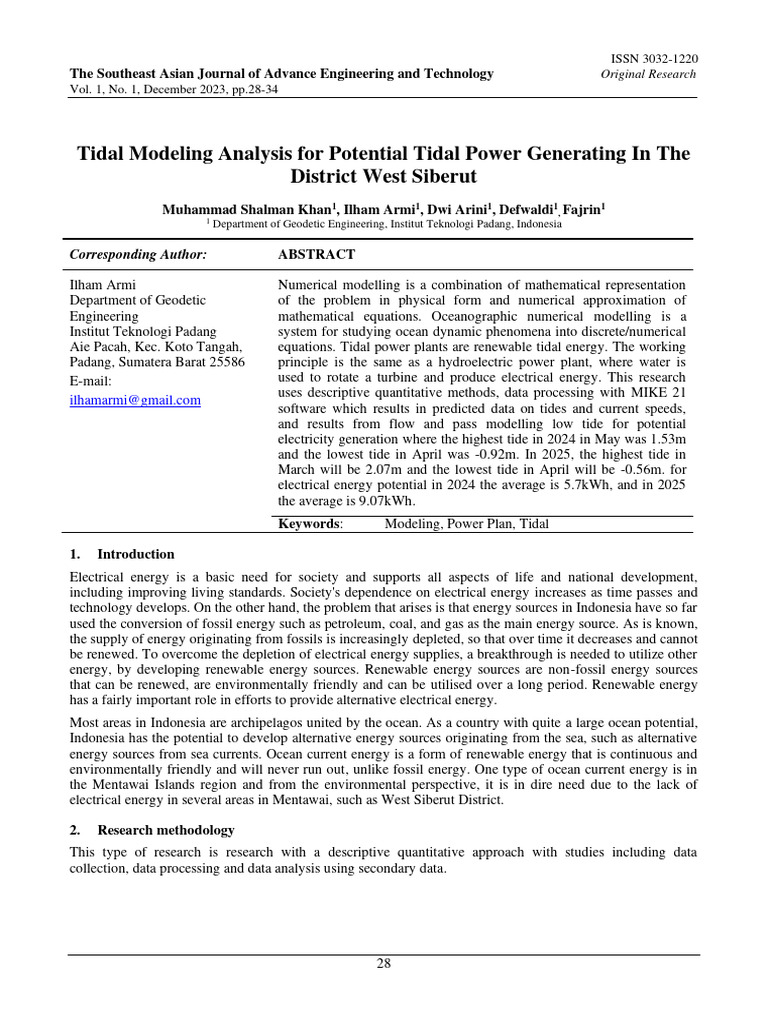 M. Salman Khan - Tidal Modeling Analysis For Potential Tidal Power | PDF | Tide | Energy Development