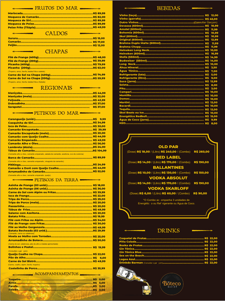 Cardápio Boteco Bistrô | PDF | Alimentos | Ingredientes de alimentos